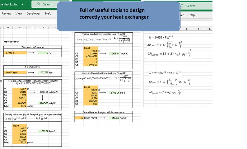 Shell&tube Heat Exchanger Design - Excel File for Chemical Engineer - Etsy