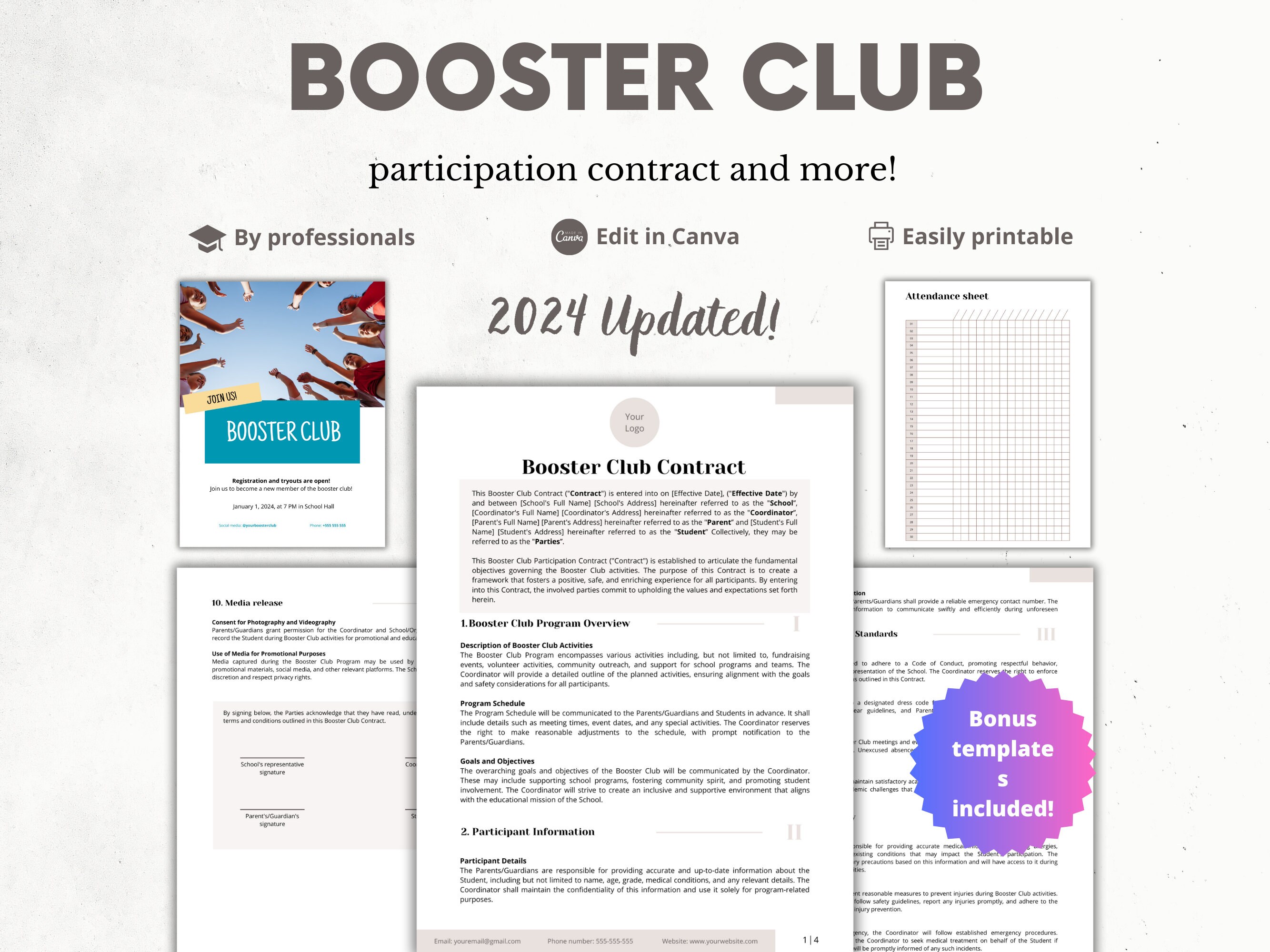 Booster Club Contract, Booster Club Participation Agreement, Cheering ...