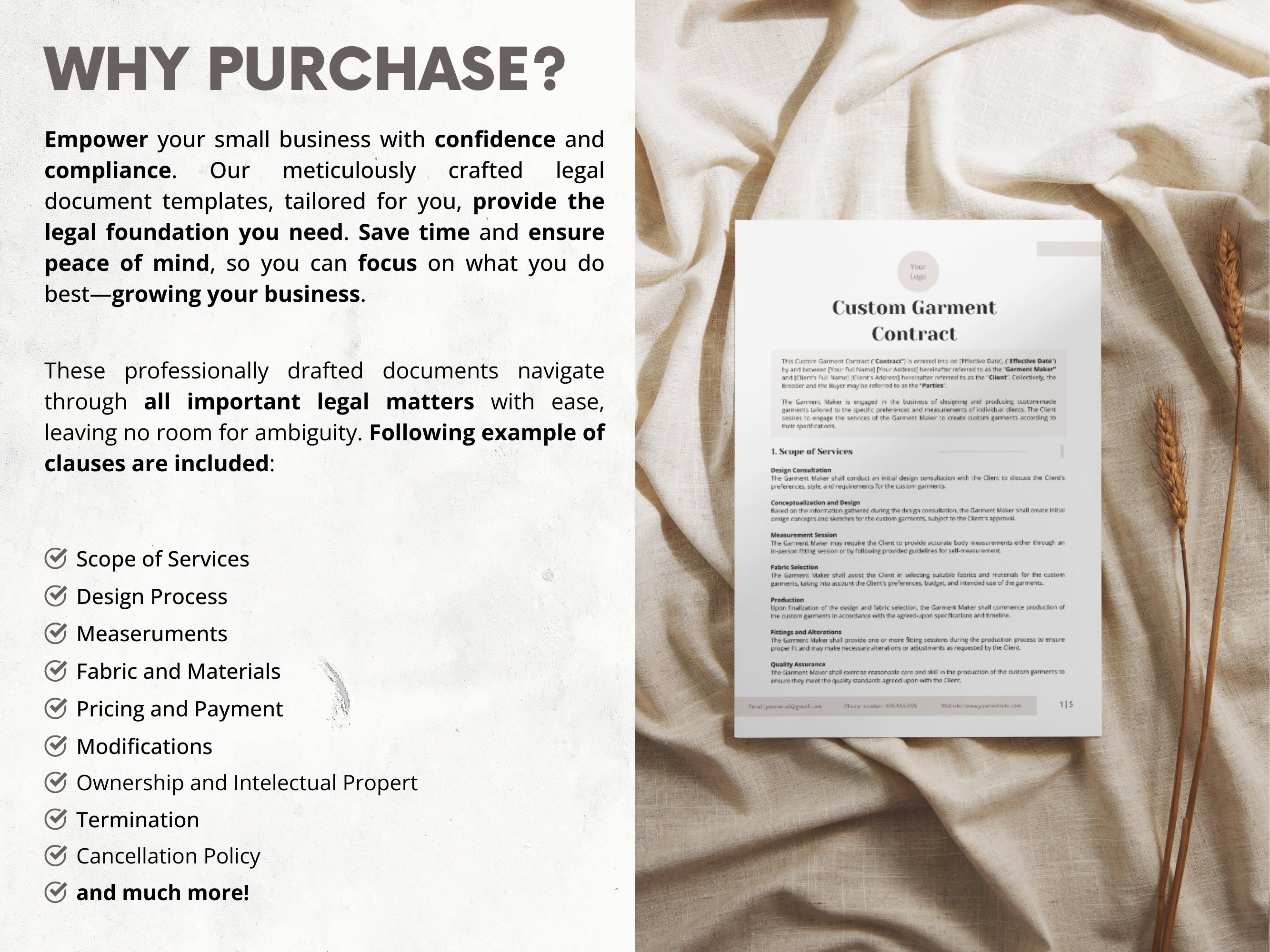 Custom Garment Contract, Tailor Made Clothing Agreement, Bespoke ...