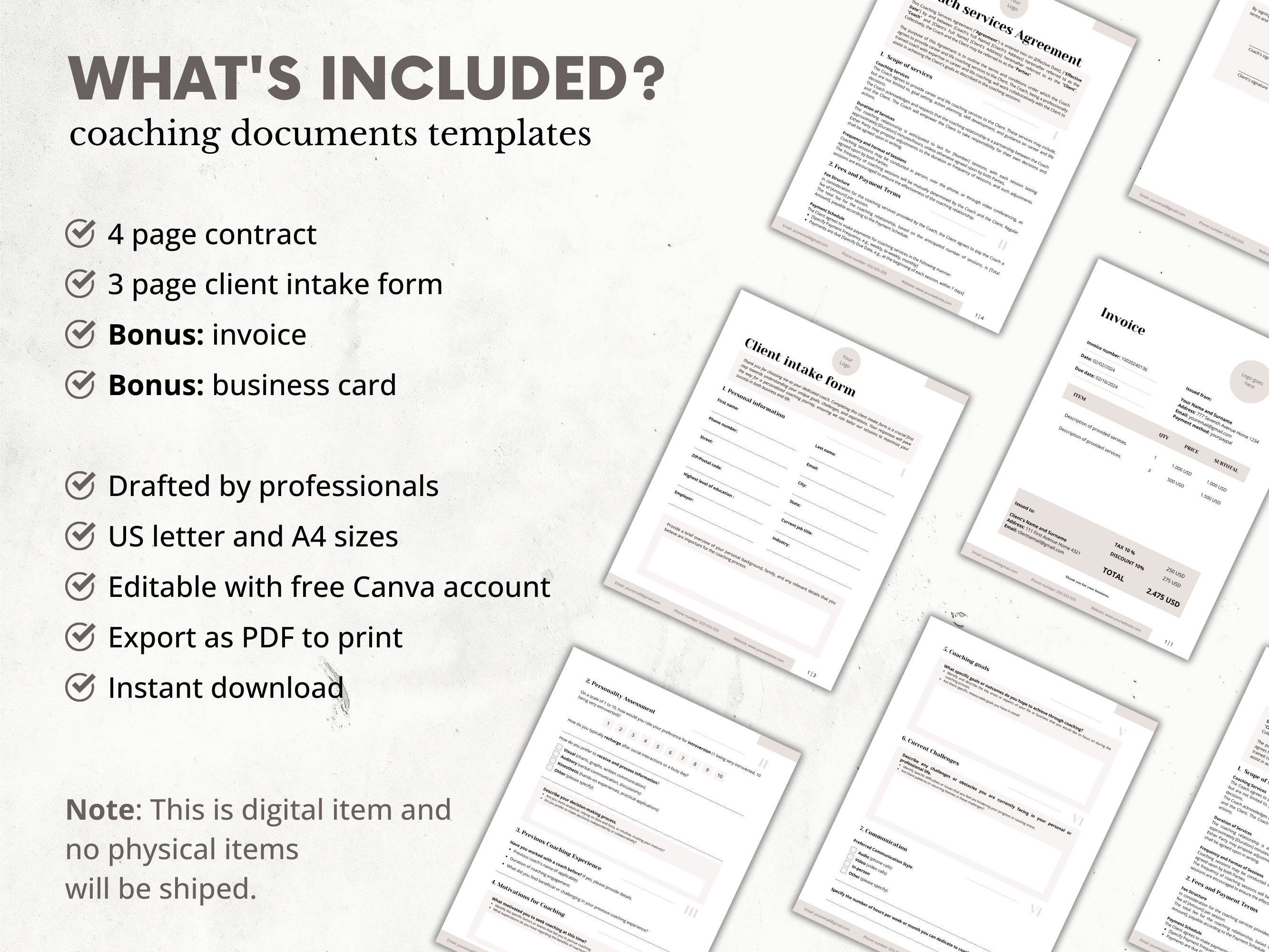 Coaching Contract Template, Mentoring Services, Editable Coach ...