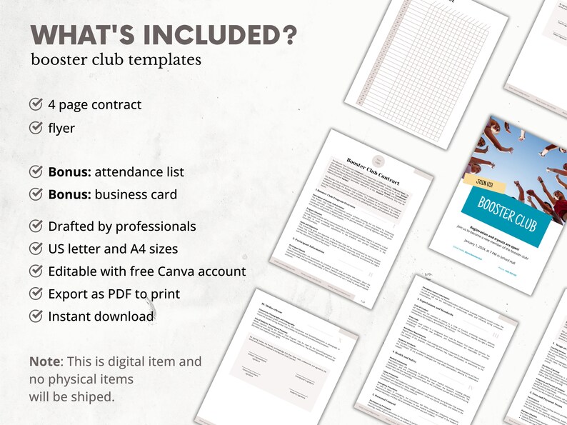 Booster Club Contract, Booster Club Participation Agreement, Cheering ...