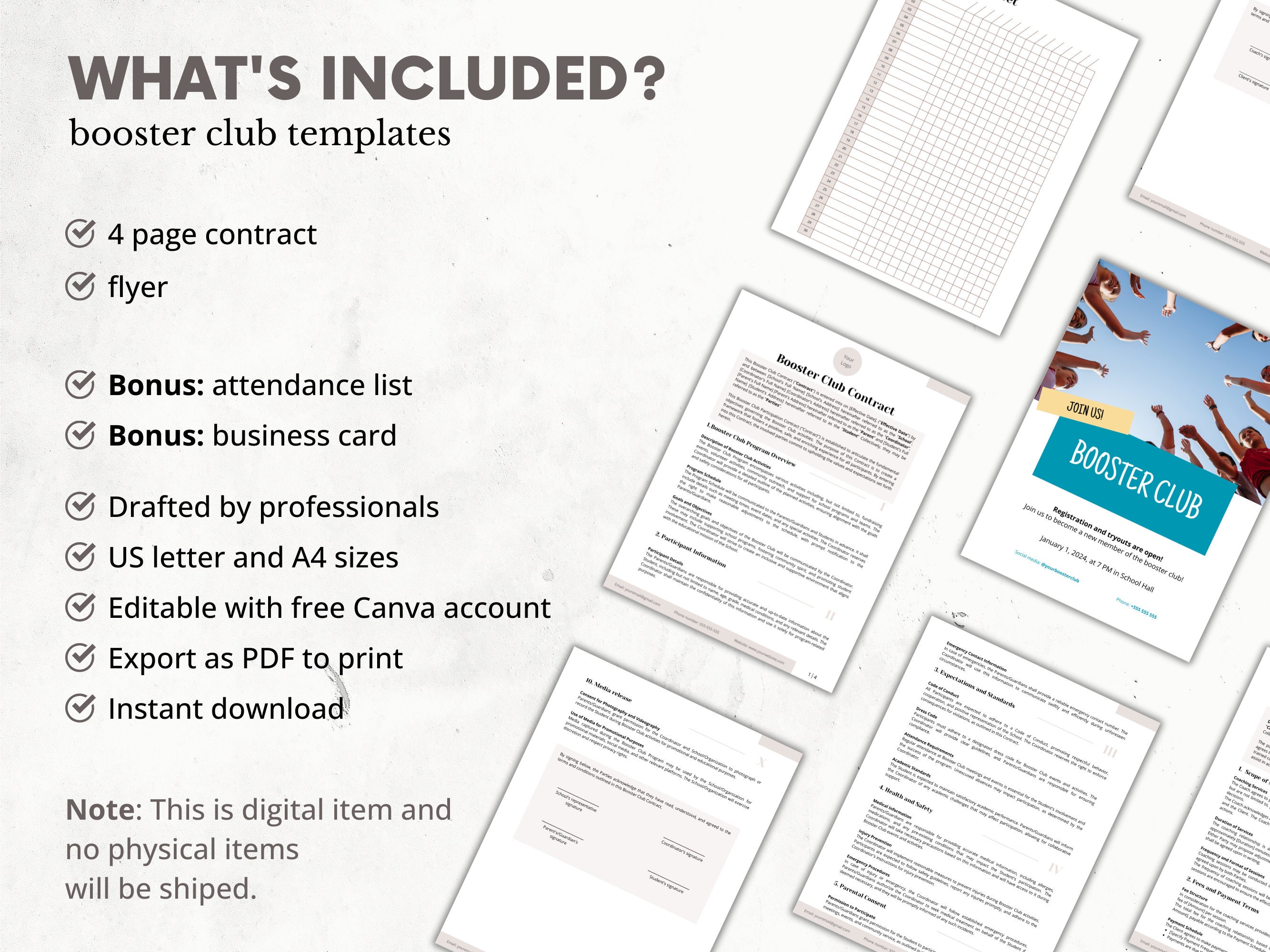 Booster Club Contract, Booster Club Participation Agreement, Cheering ...