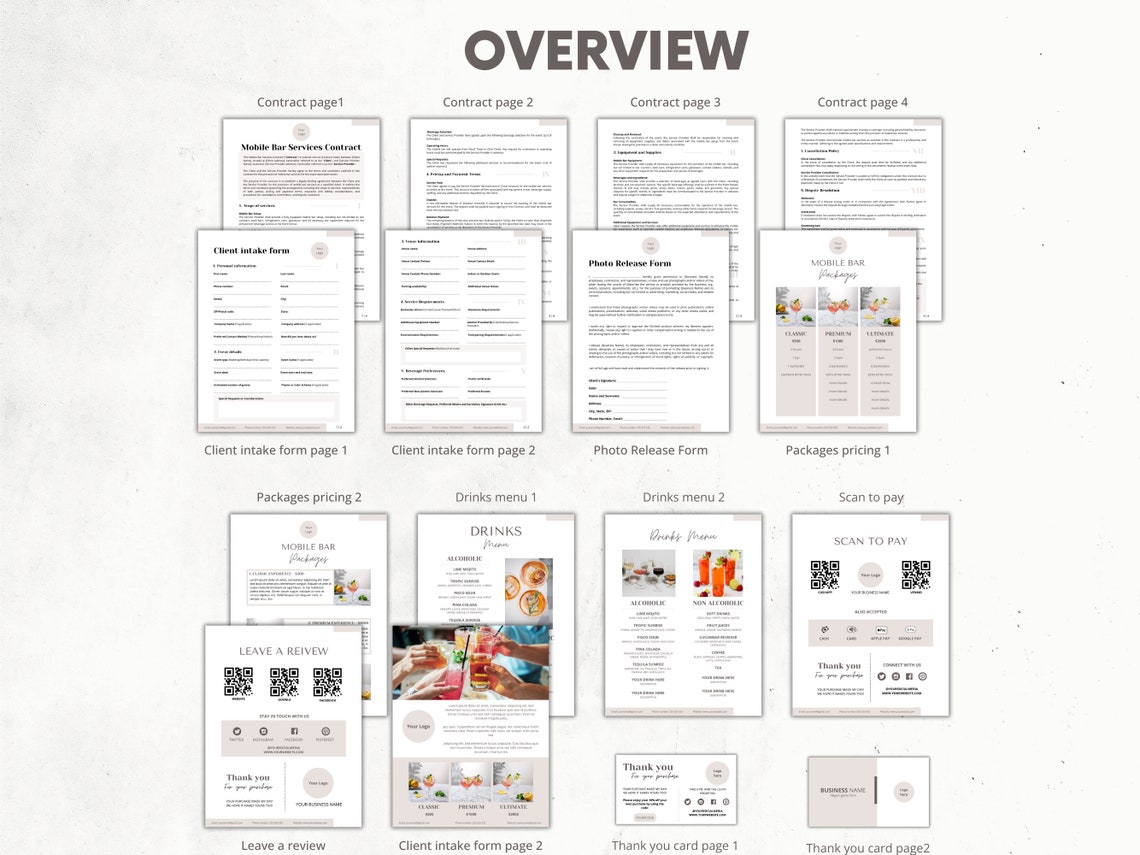 Mobile Bar Forms Bundle, Bartender Business Forms, Bartending Contract ...
