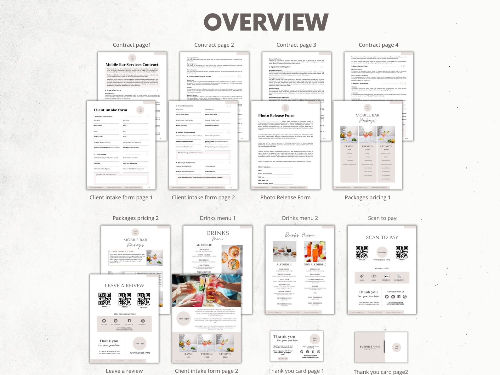Mobile Bar Forms Bundle, Bartender Business Forms, Bartending Contract ...