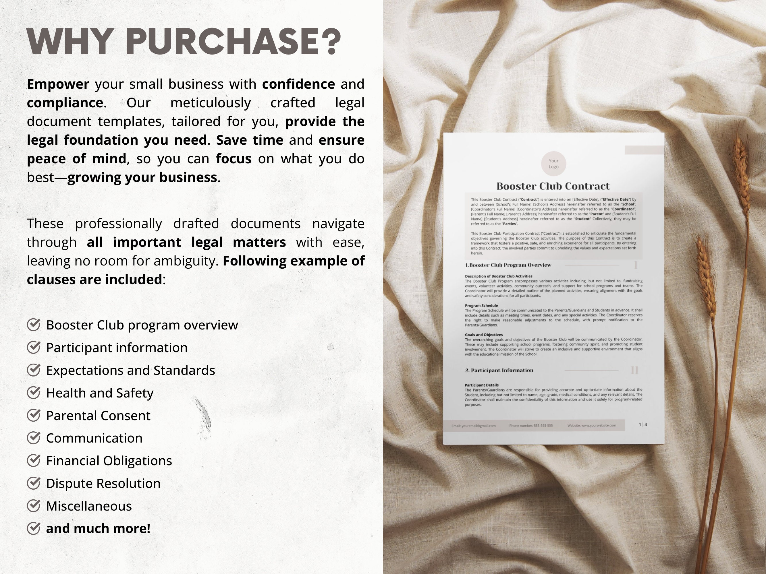 Booster Club Contract, Booster Club Participation Agreement, Cheering ...