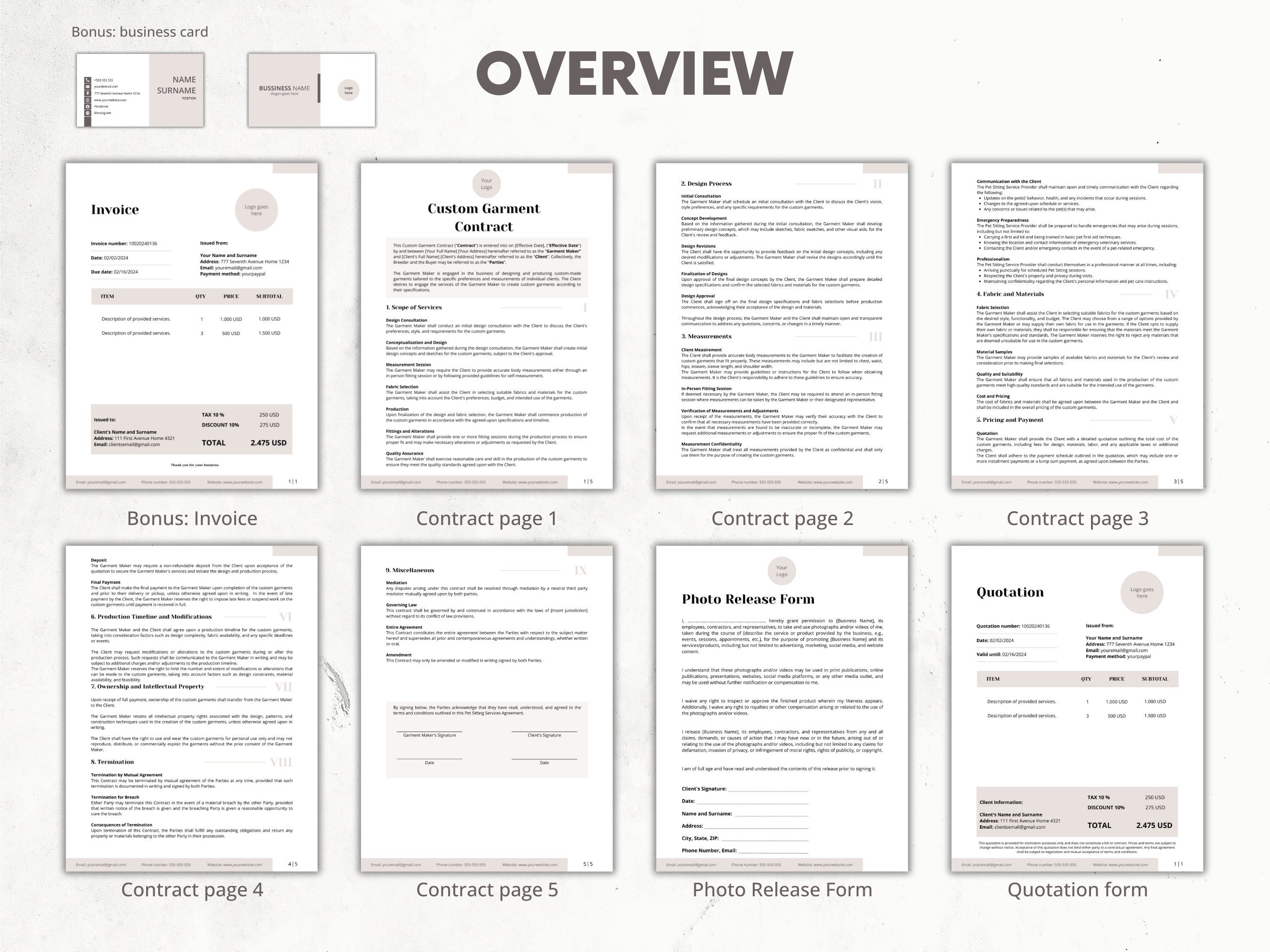 Custom Garment Contract, Tailor Made Clothing Agreement, Bespoke ...