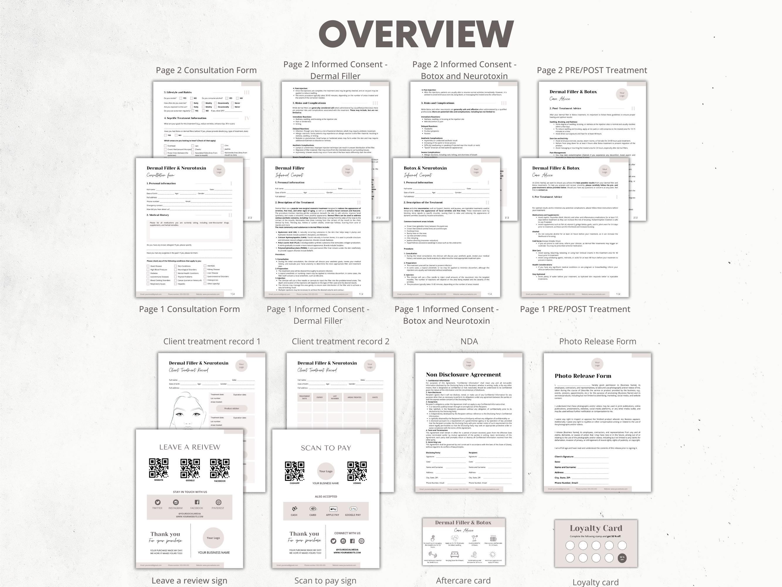 Dermal Filler, Botox, Botulin Toxin, Consultation Forms, Consent Form ...