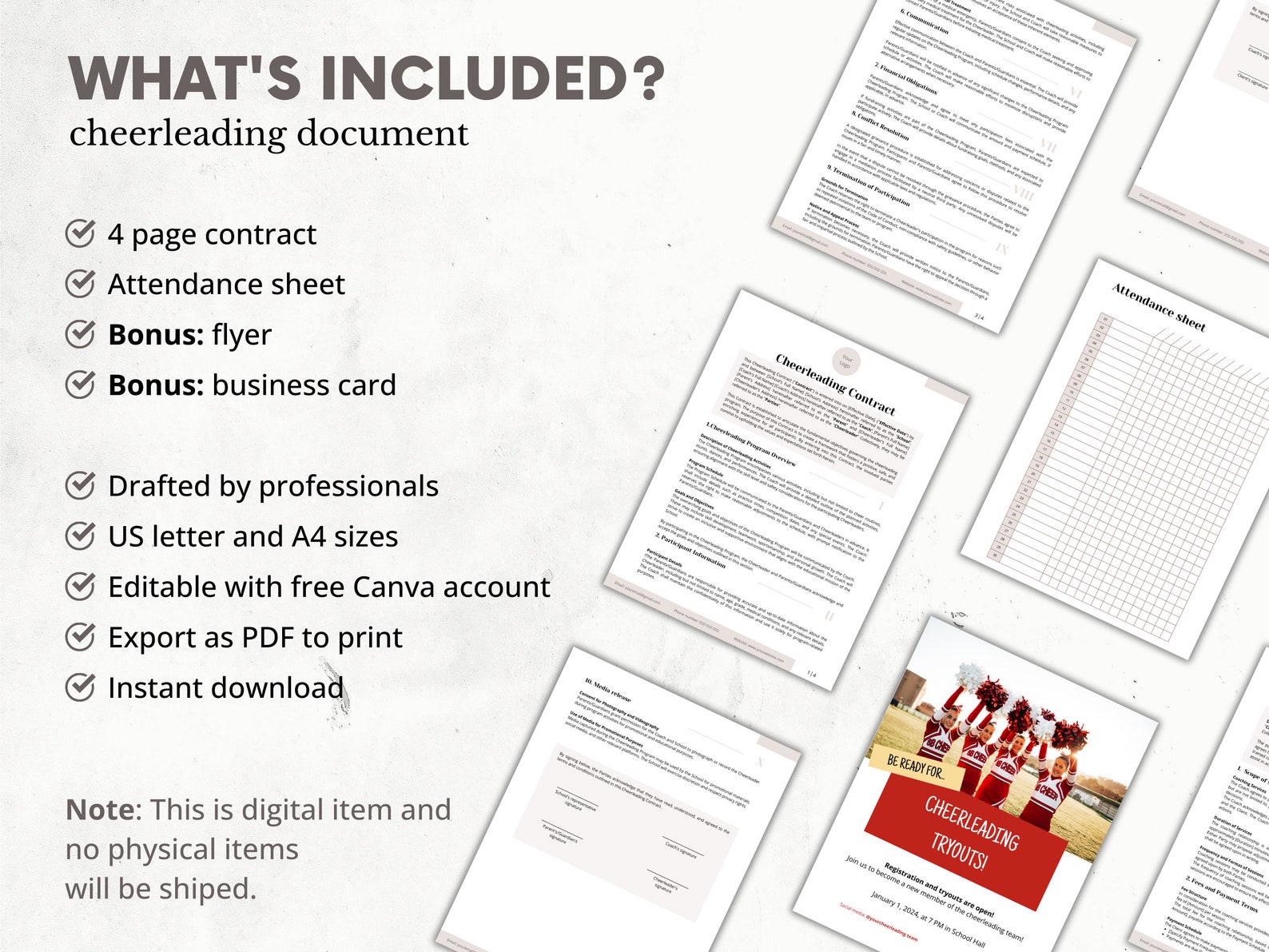 Cheerleading Contract, Cheerleading Agreement Template, Athlete ...