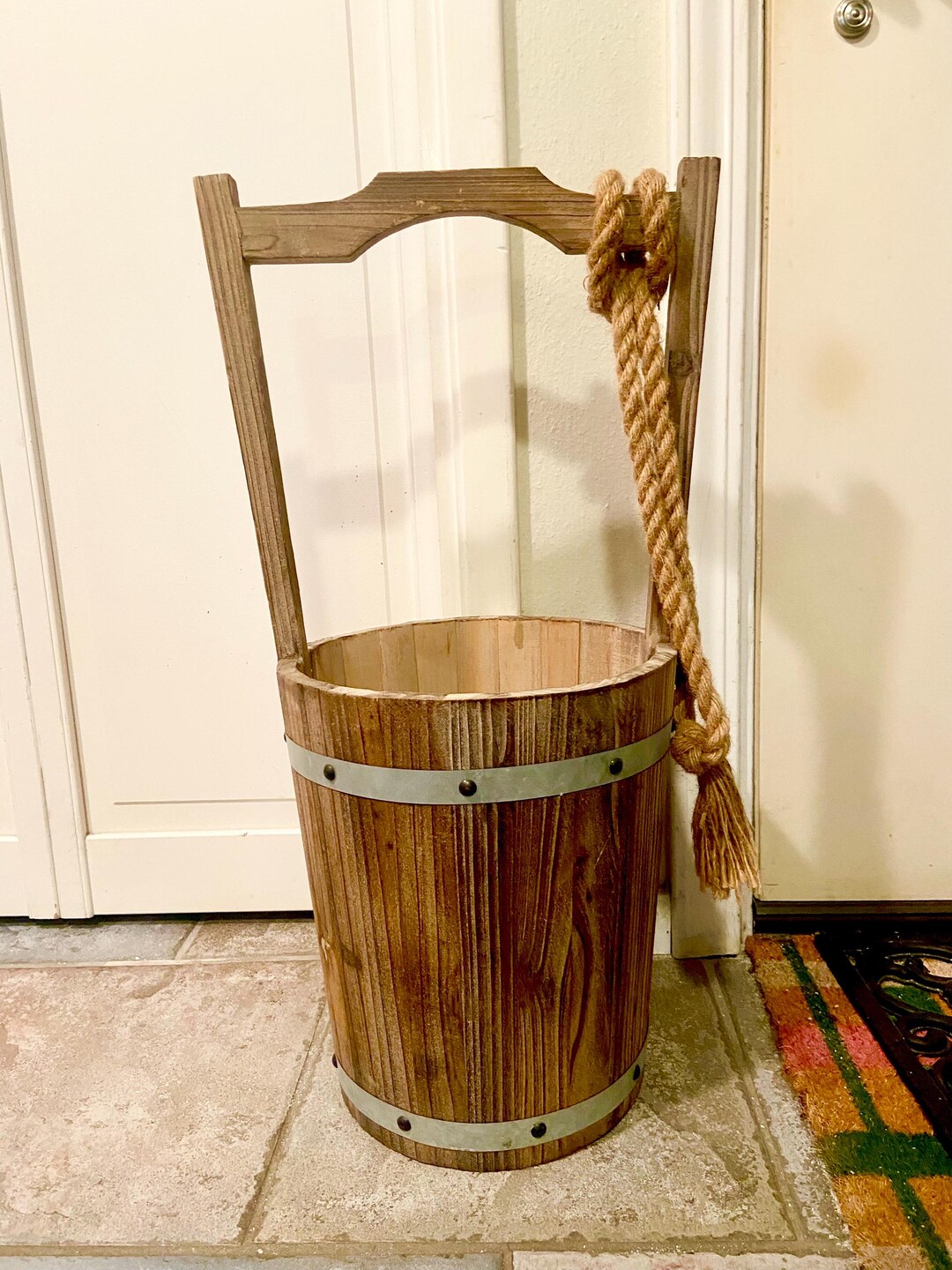 Large Vintage Decorative Wooden Bucket - Etsy