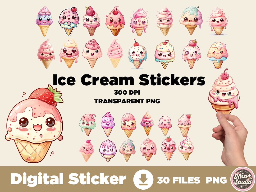 Ice Cream PNG, 30 Ice Cream Sticker, Ice Cream Clipart, Vector Sticker ...