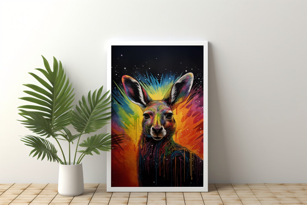 Rainbow Kangaroo Print, Digital Australiana Wall Art, Room Decor ...
