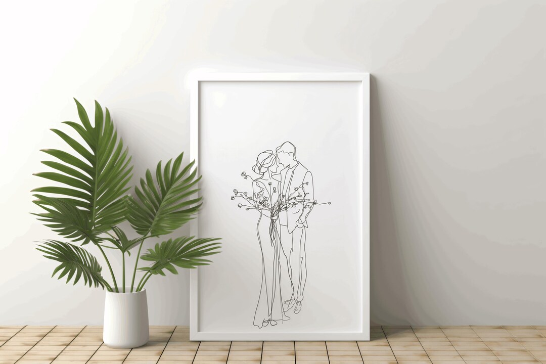 Wedding Couple Line Drawing Digital Print, Wall Art, Minimalist ...