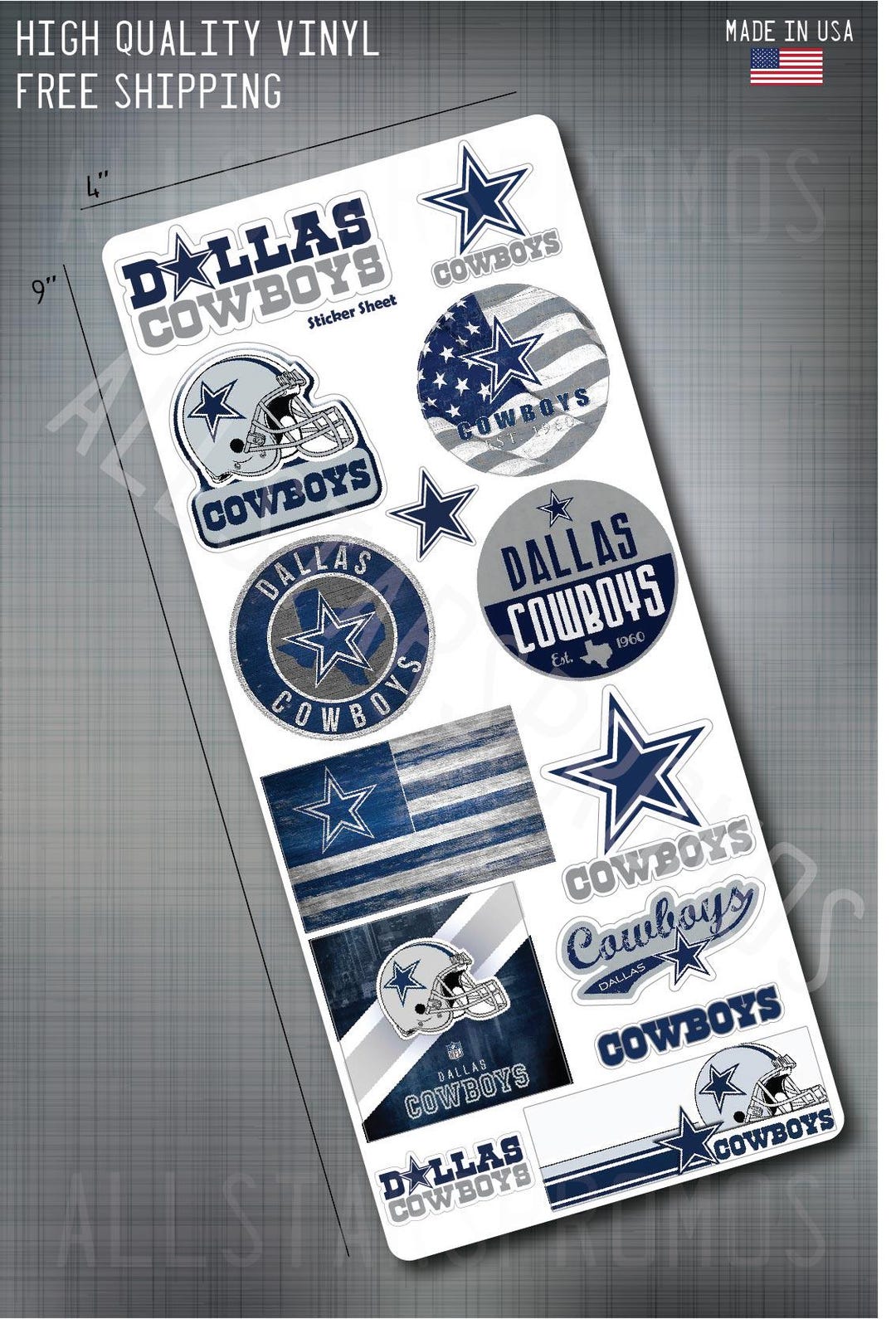 Dallas Cowboys Football Decal Sticker Sheet, Water Bottle Stickers ...