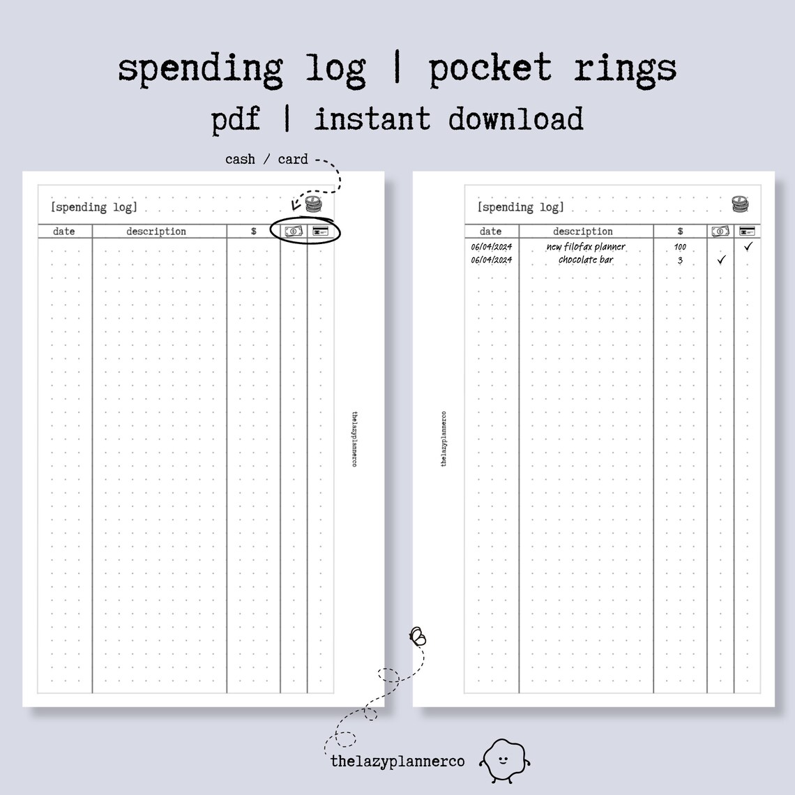 Spending Log Pocket Size Printable Planner Inserts Spending List ...