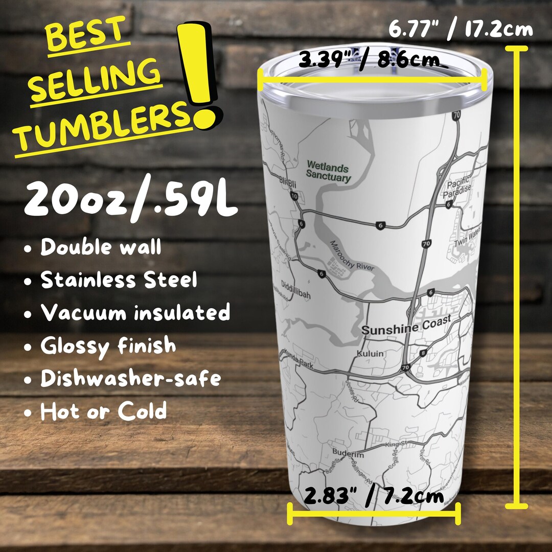 Sunshine Coast Map 20oz Tumbler Shows Mudjimba, Mooloolaba, Kuluin ...