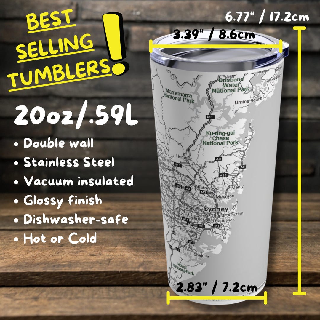 Sydney Zoomed Out Map 20oz Tumbler Shows Blue Mountains, Paramatta ...