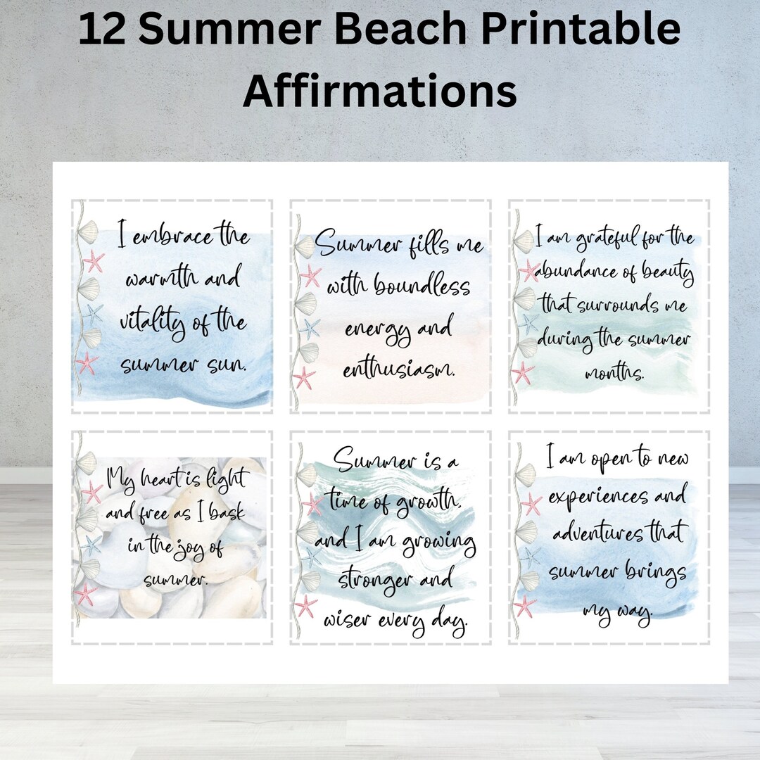12 Summer Beach Affirmations Self Love Care Positive Affirmation Card ...