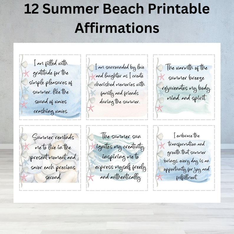 12 Summer Beach Affirmations Self Love Care Positive Affirmation Card ...
