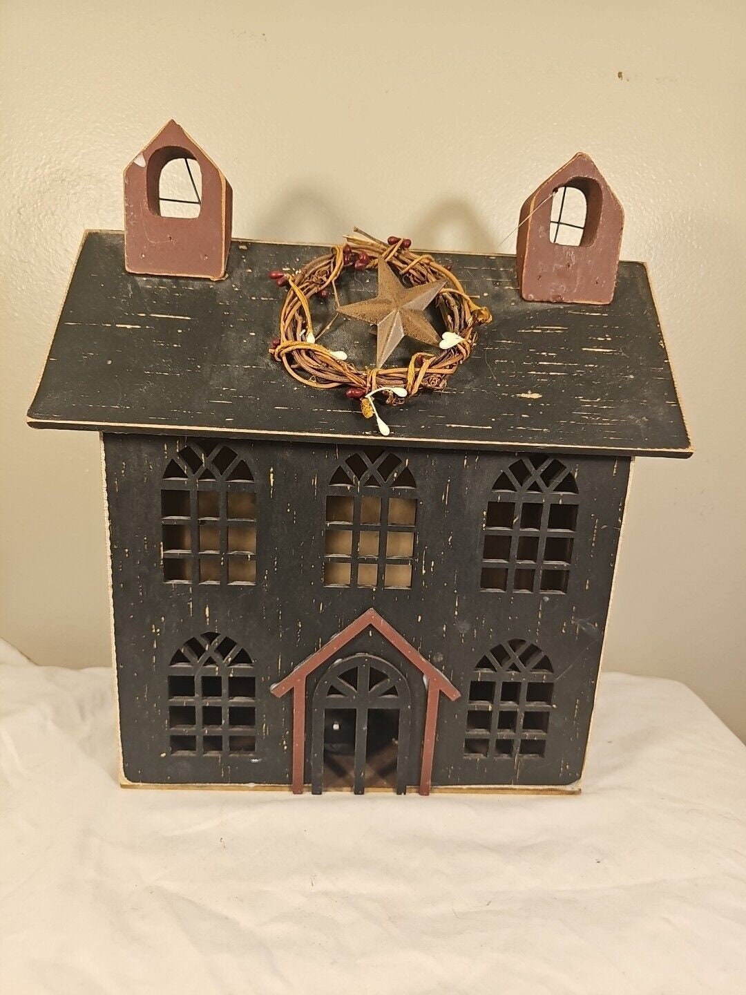 Vintage Primitive Saltbox House Black Stars Americana Wooden Country ...