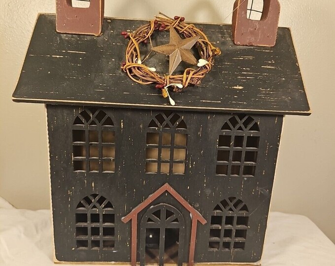 Vintage Primitive Saltbox House Black Stars Americana Wooden Country ...