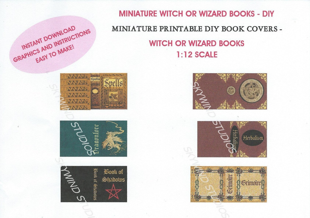 Miniature Witch or Wizard Book Covers - 1-12 Scale DIGITIAL DOWNLOAD ...