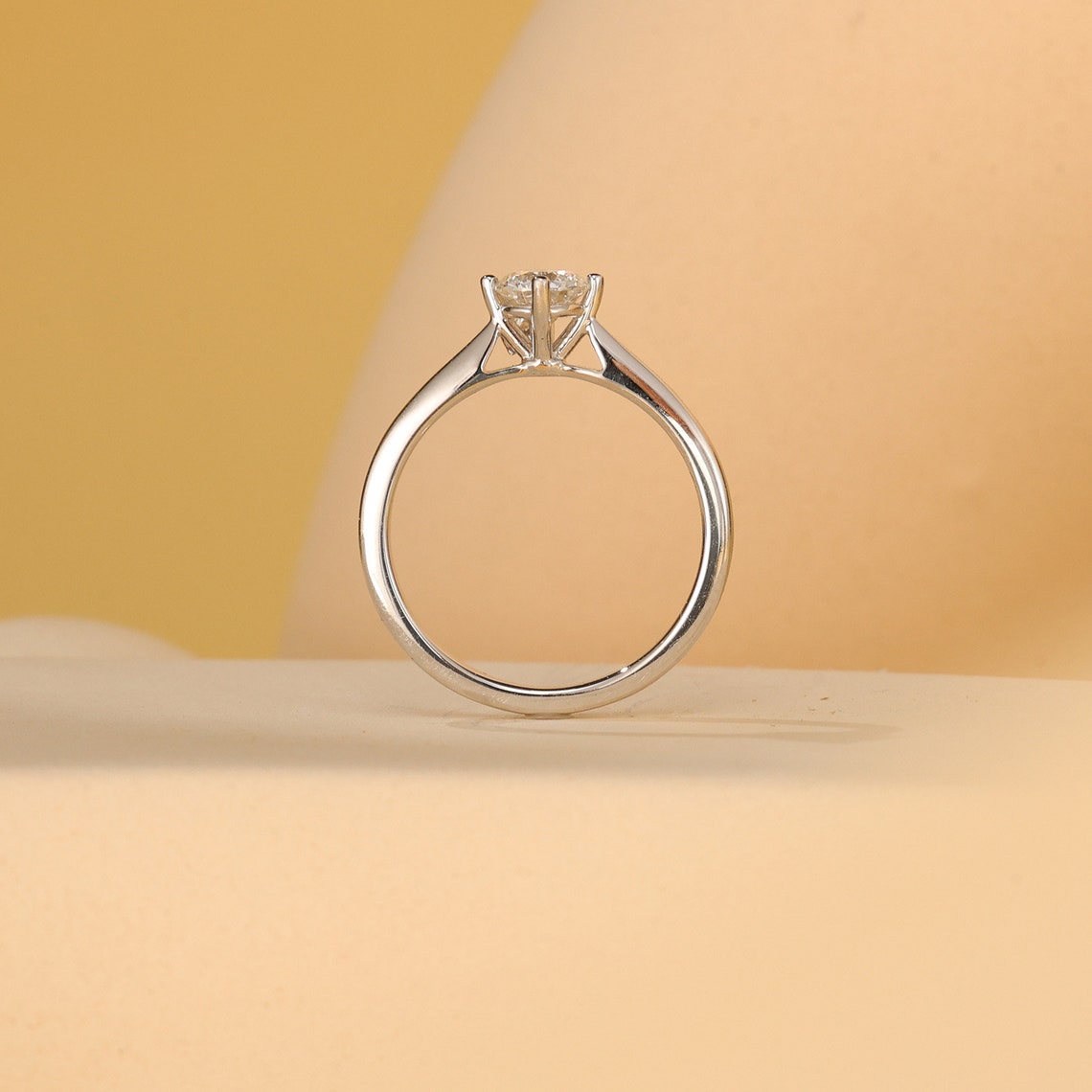 18K White and Yellow Gold Bear Solitaire Diamond Engagement Ring Lab ...