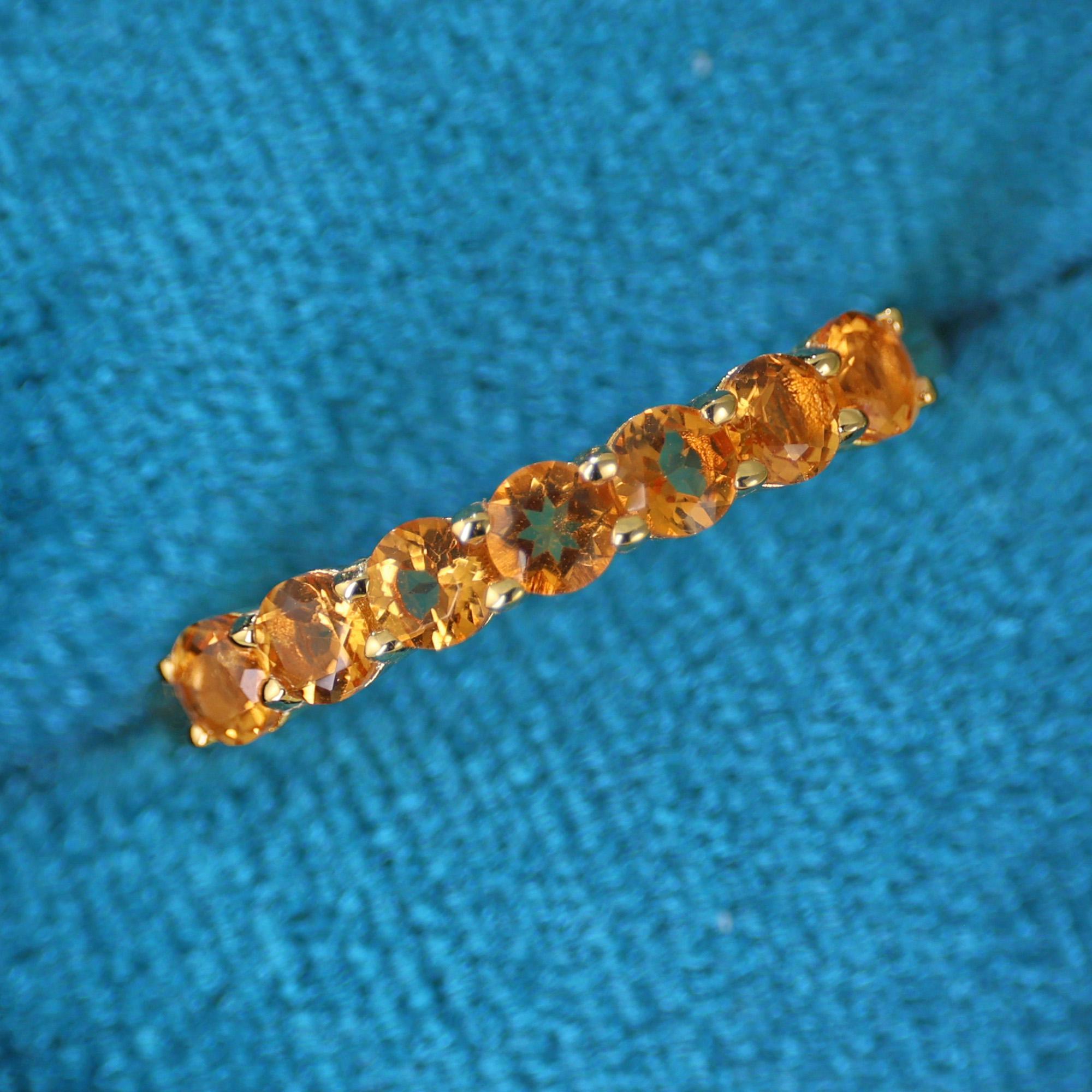 Round Cut Half Eternity Band Natural Citrine Wedding Ring Gold Marching ...