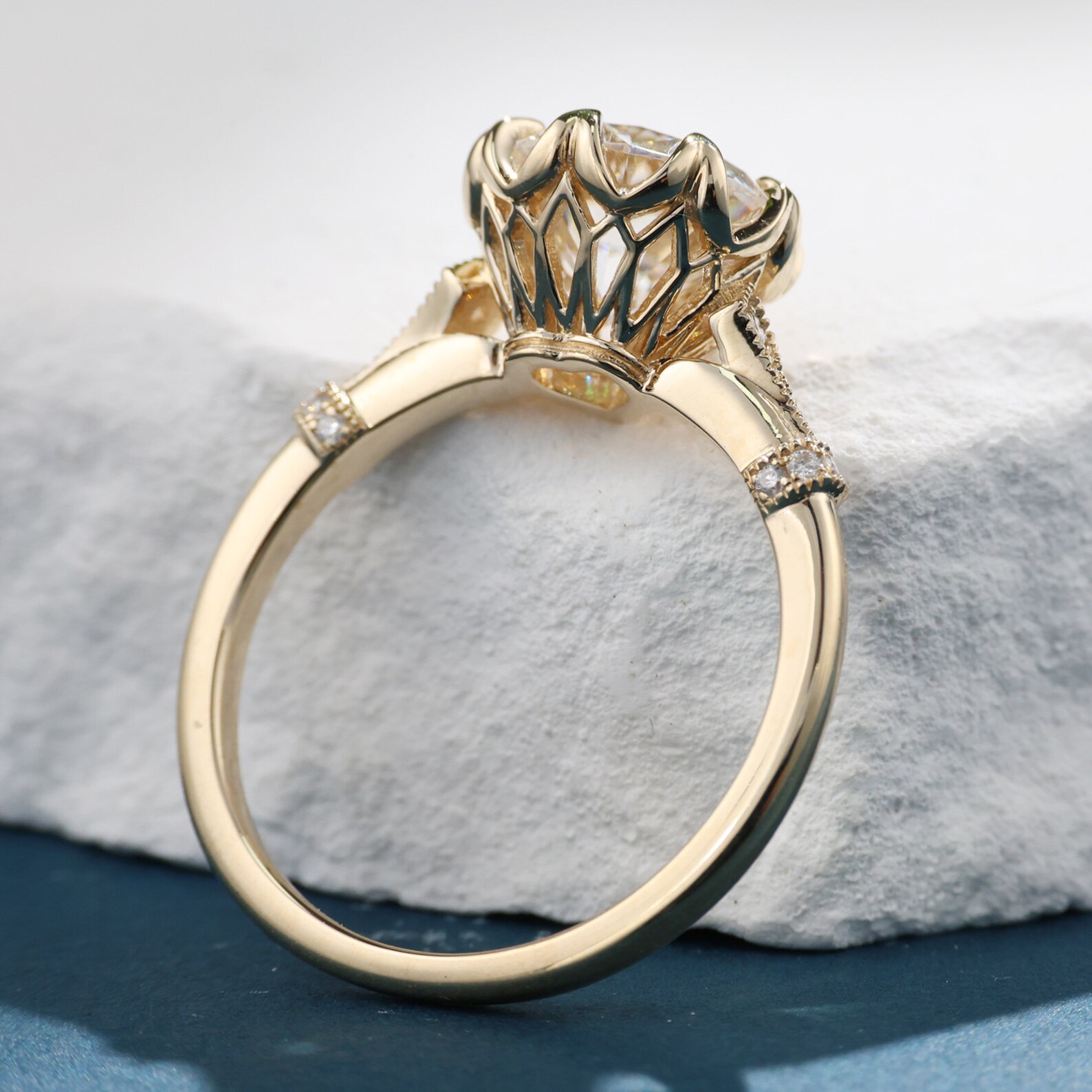 Vintage Inspired Engagement Ring Cathedral Setting Filigree Art Deco ...