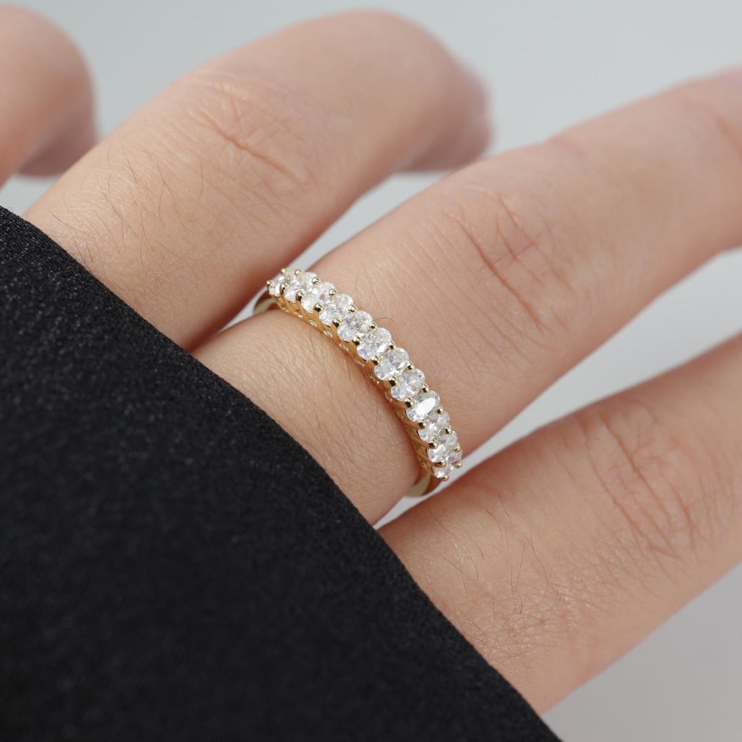 Oval Cut Half Eternity Band Moissanite Diamond Wedding Ring Band Gold ...