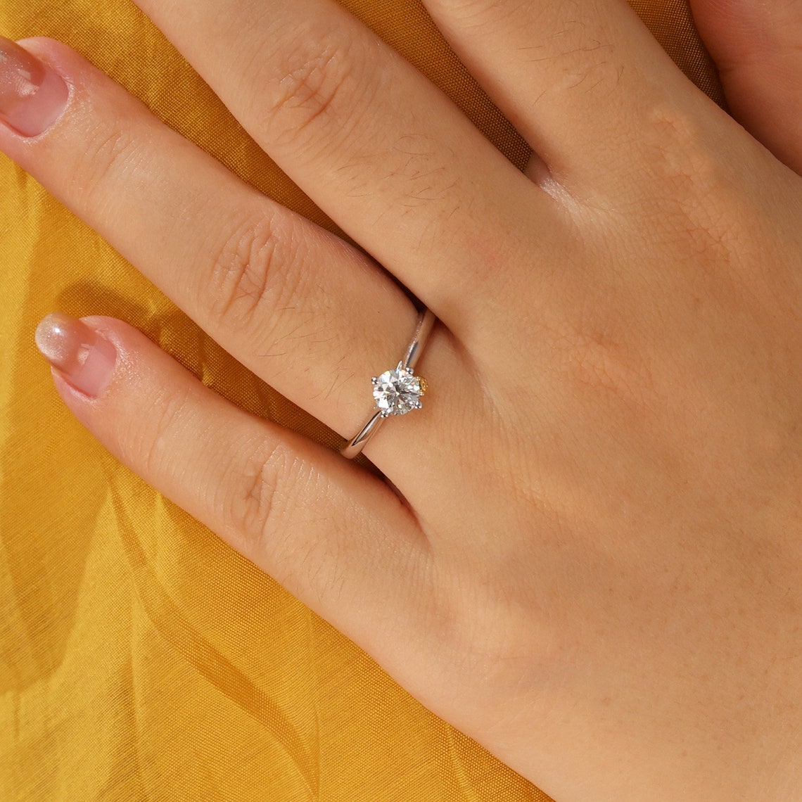 18K White and Yellow Gold Bear Solitaire Diamond Engagement Ring Lab ...