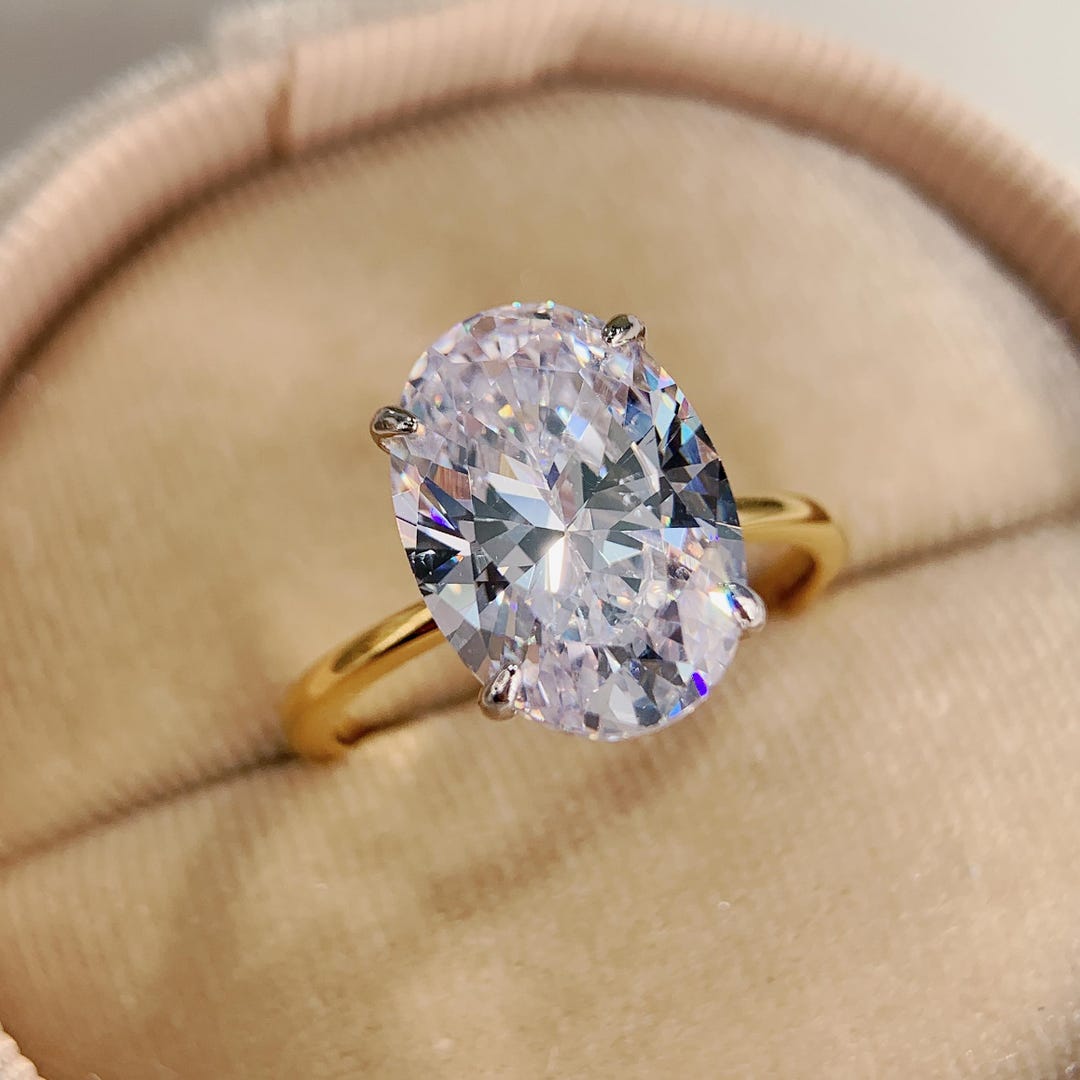 Oval Engagement Ring Two Tone Gold Silver Travel Ring Promise Wedding ...