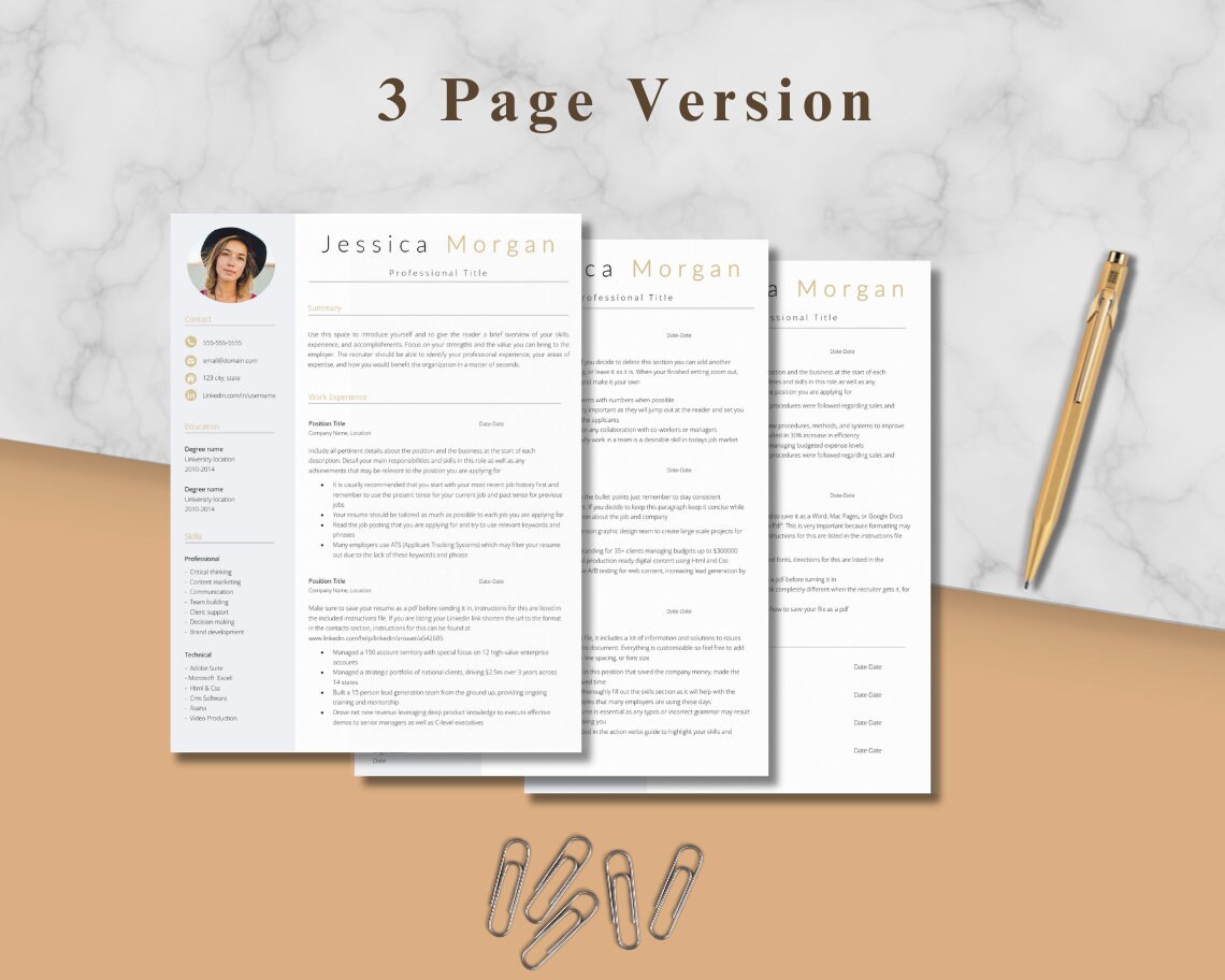 Modern Resume Template Word, Google Docs Resume With Photo, Clean Cv ...