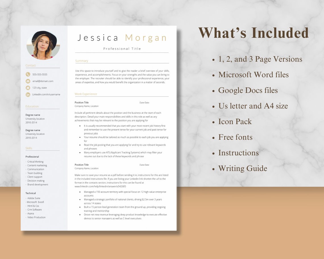 Modern Resume Template Word, Google Docs Resume With Photo, Clean Cv ...