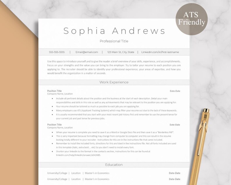 Clean Resume Google Docs, Ats Friendly Resume Template Word & Docs ...