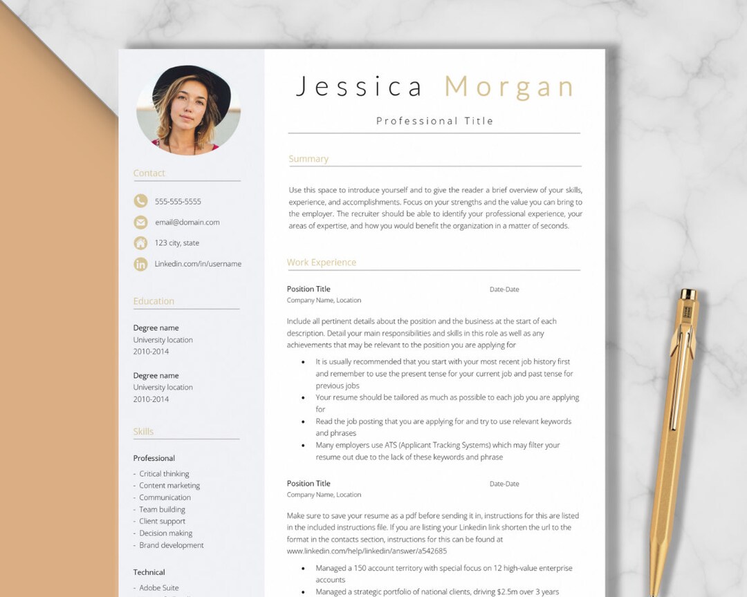 Modern Resume Template Word, Google Docs Resume With Photo, Clean Cv ...
