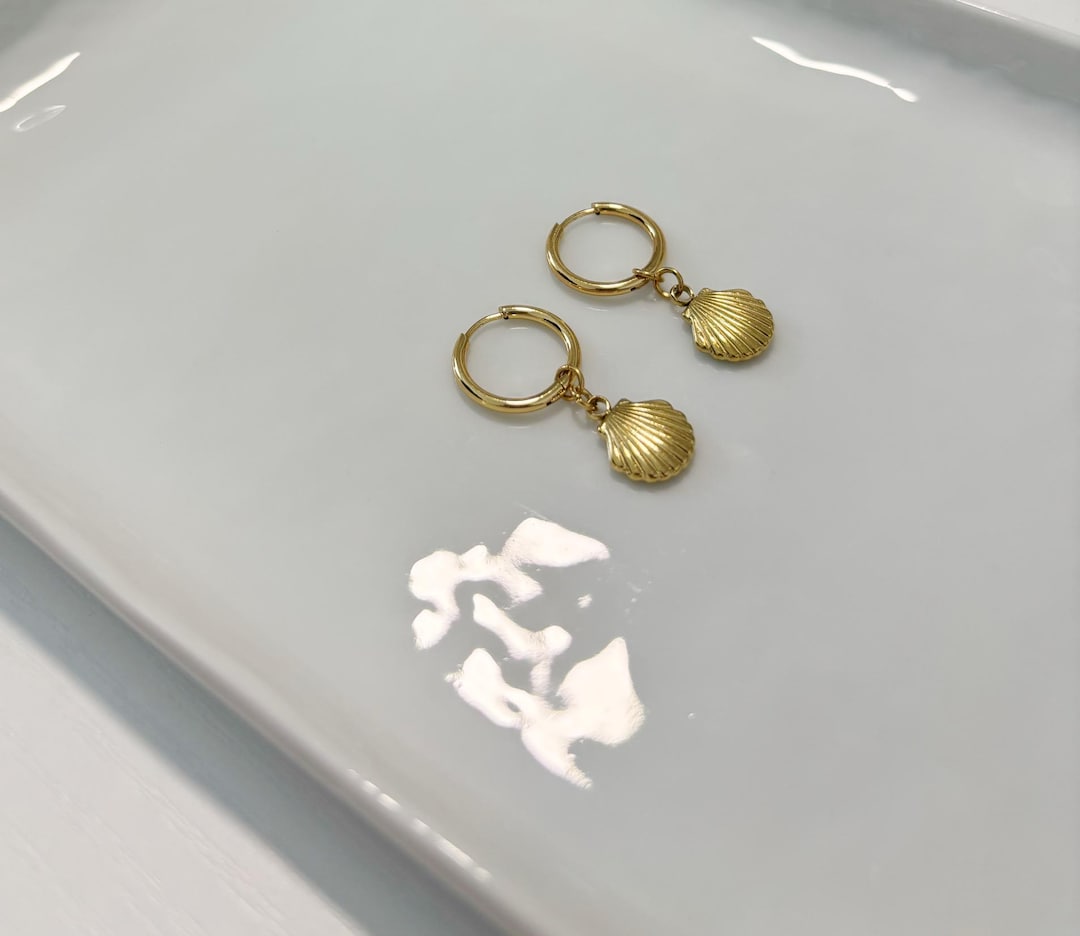 Golden Clam Shell Earrings, Beach Jewelry, Summer Accessory, Shell ...