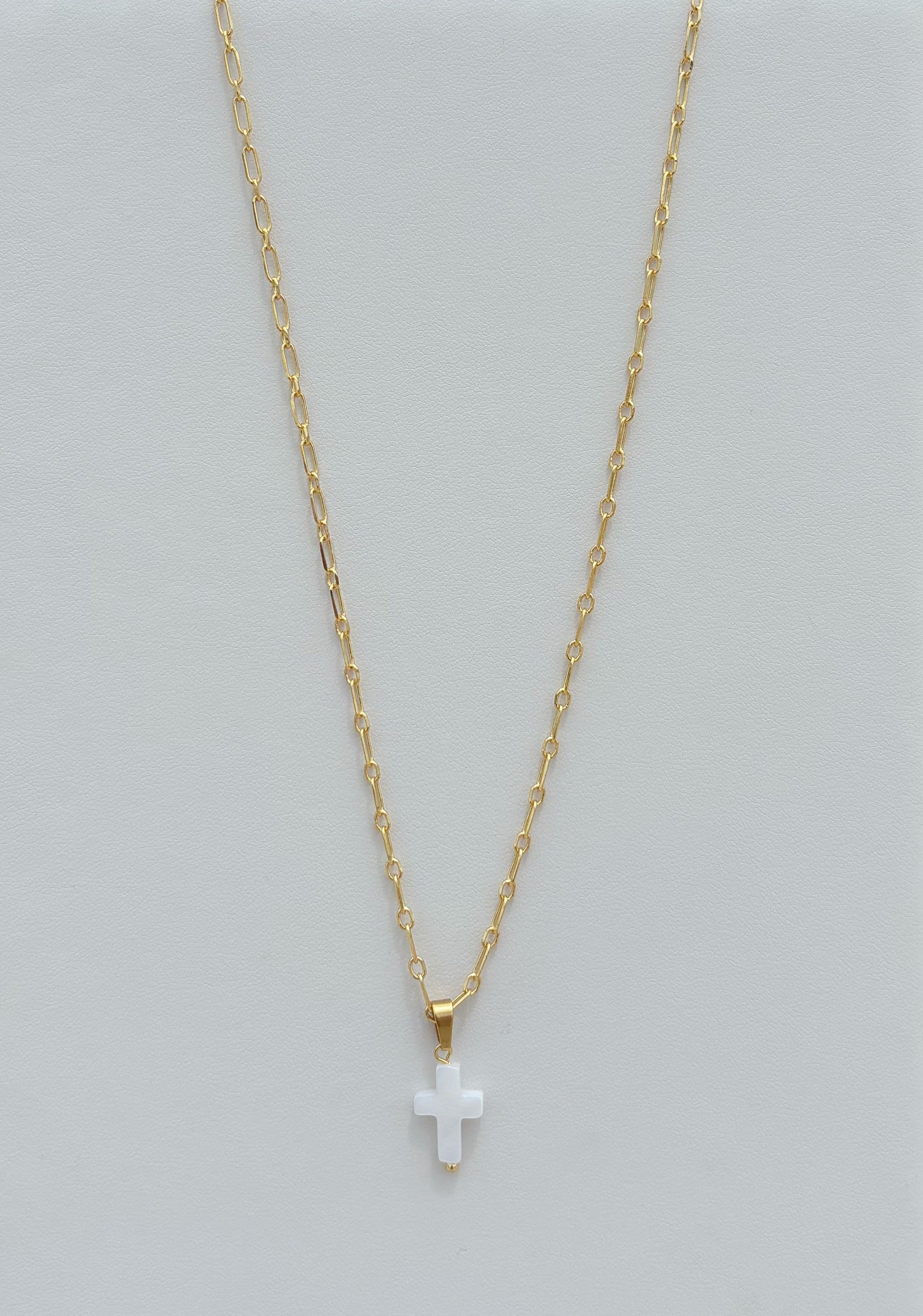Natural Shell Cross Necklace, Cross Charm, Gold Paperclip Chain, Summer ...