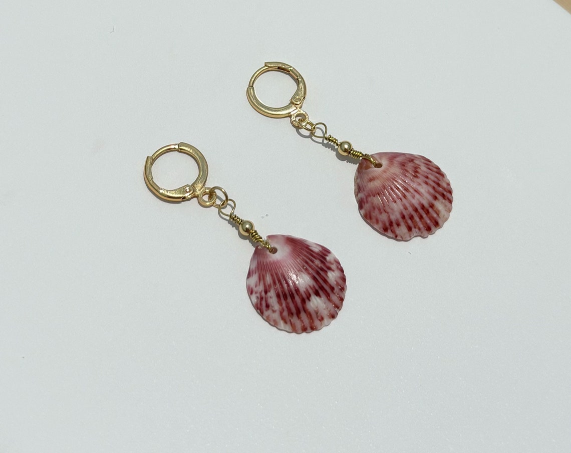 Calico Scallop Shell Earrings, Beach Jewelry, Summer Accessory, Shell ...