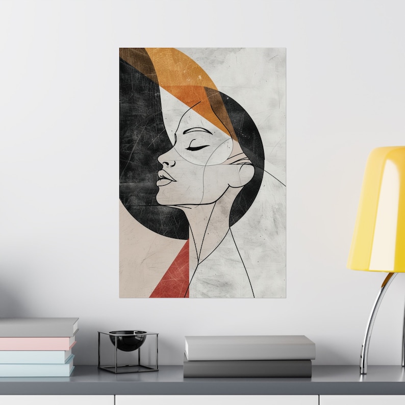 Modern Abstract Female Face Sketch Poster Elegant Profile Line Art With ...