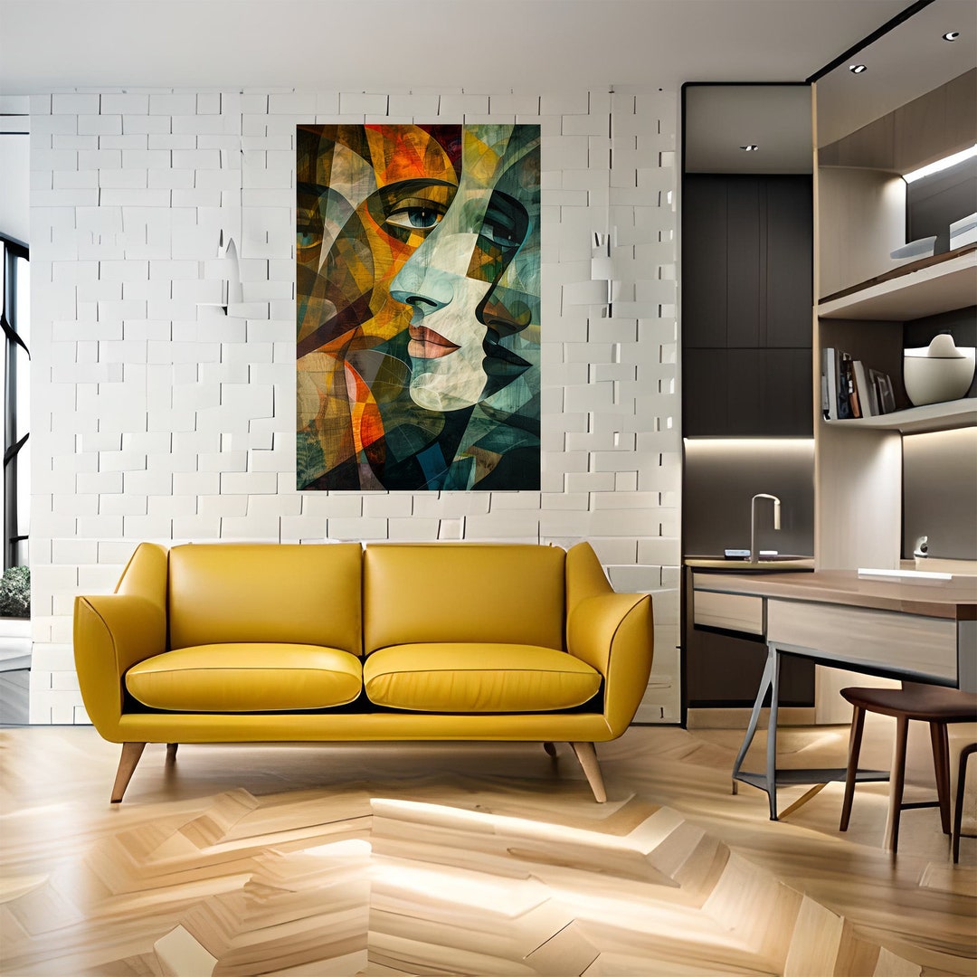 Cubism Abstract Faces Poster Dual Portrait With Geometric Shapes ...