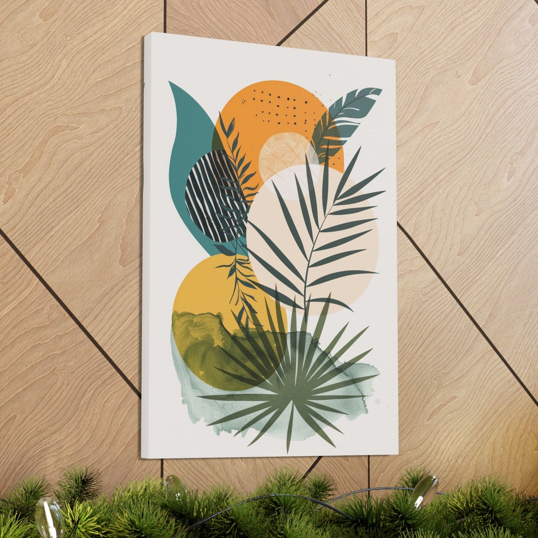 Tropical Plant Canvas Art, Abstract Retro Wall Art, Pastel Green ...