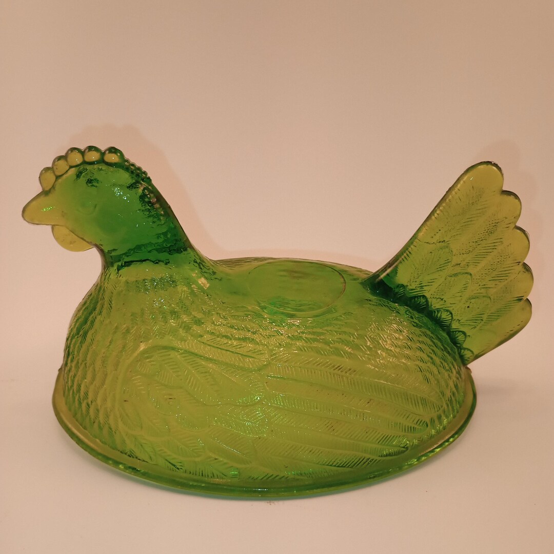 VTG Green Glass Hen on Nest. Top Only - Etsy
