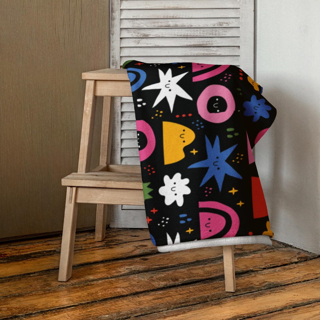 Kawaii Shapes (black) - Signature Banana Papi Beach Towel - Oversized ...