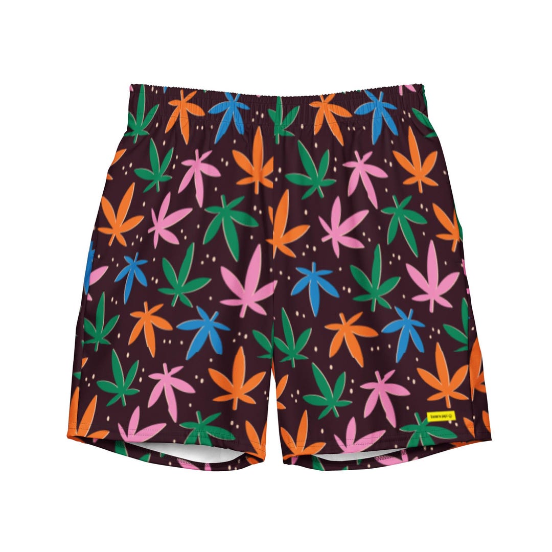 Retro Weed - Signature Banana Papi Swim Trunks - Comfy, Stretchy, Quick ...