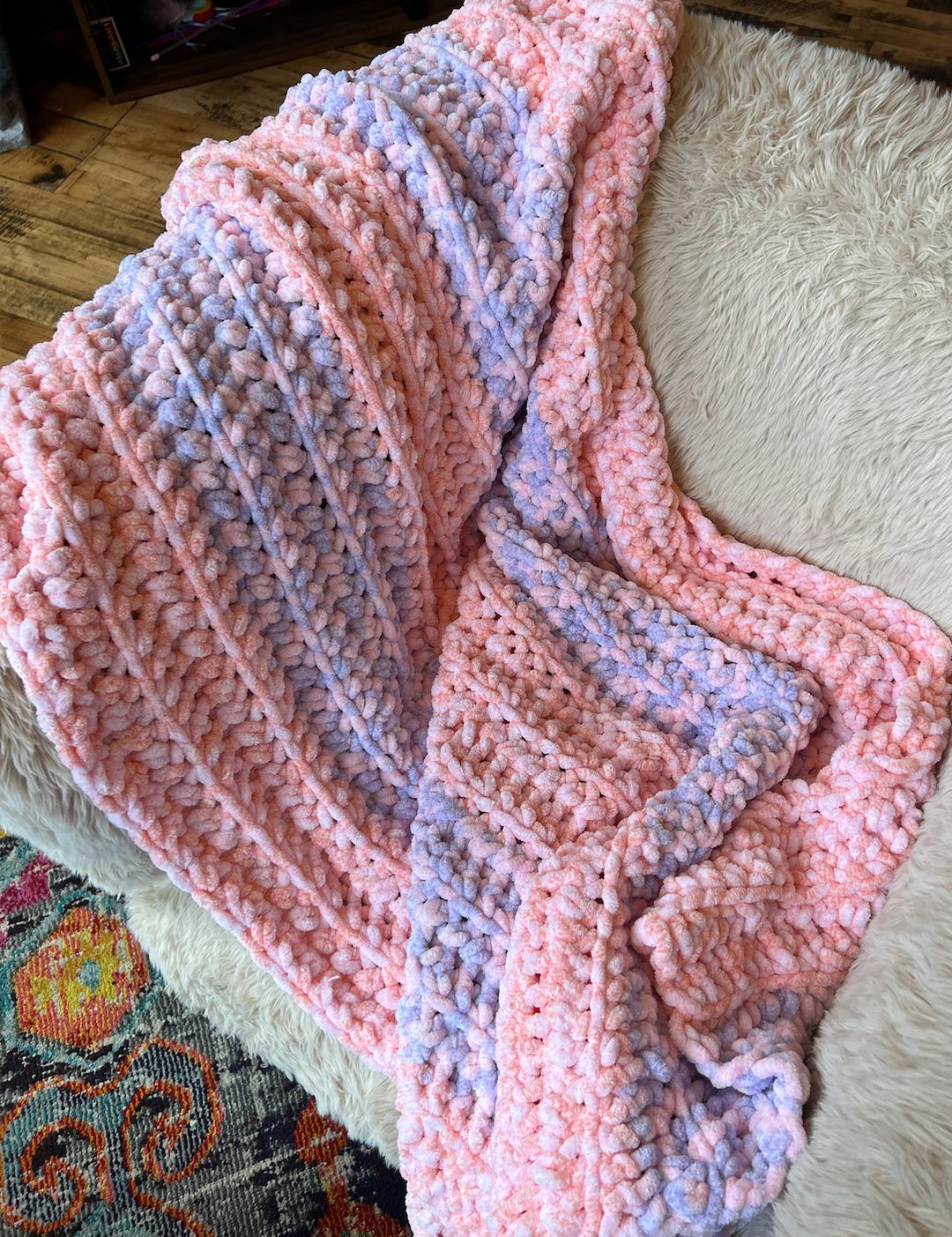 Super Soft Handmade Pink and Purple Crochet Blanket - Etsy