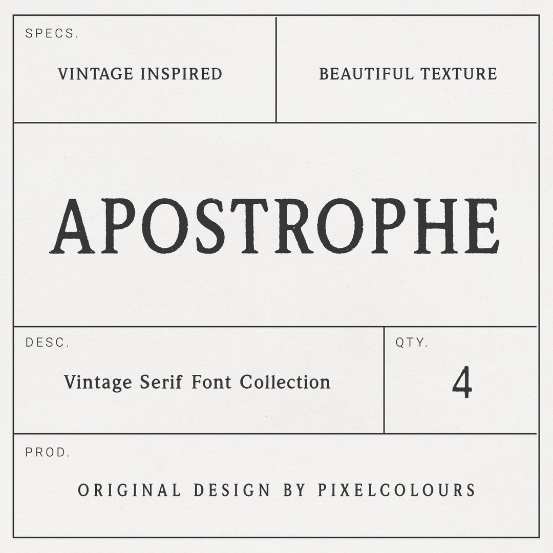 Vintage Font Apostrophe - an Antique Serif Font for Instant Download ...