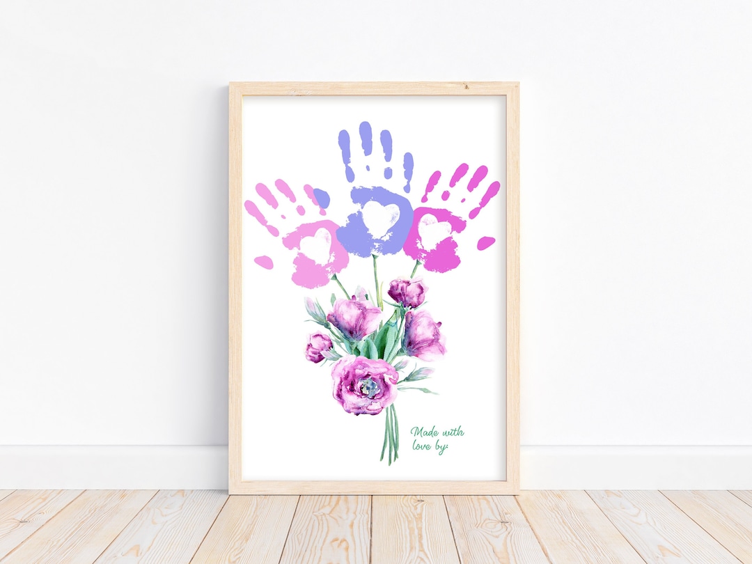 Custom Names Handprint Mother's Day Keepsake Grandma Floral Art Flower ...
