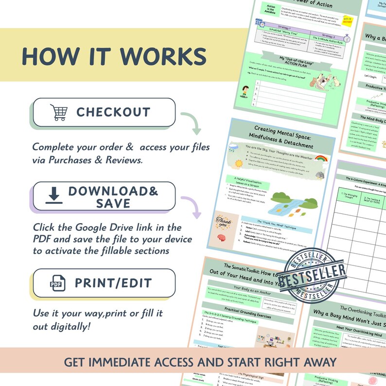 Overthinking & Anxiety Worksheets for a Calmer Mind: CBT, Somatic ...