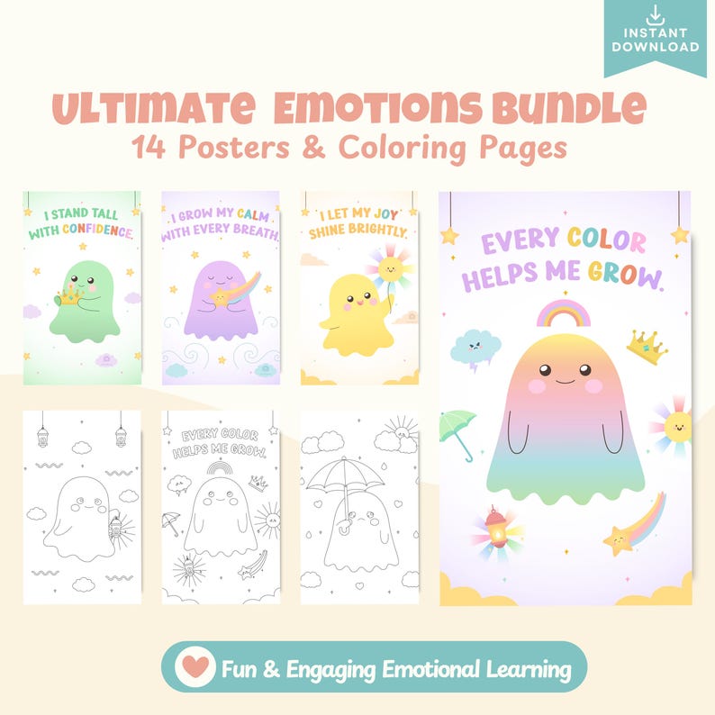 14 Emotional Learning Posters & Coloring Pages SEL Growth Mindset ...
