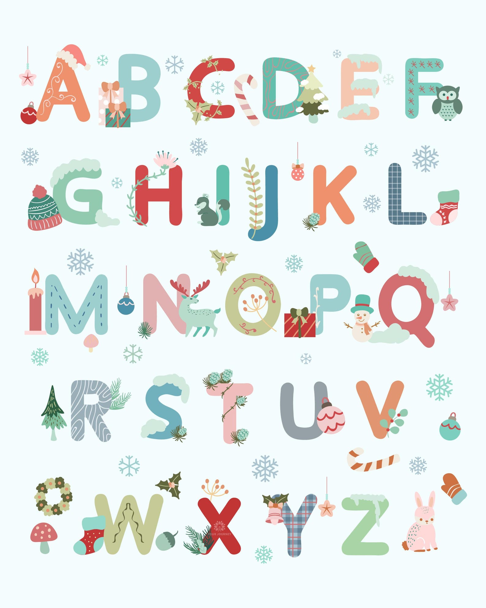 Winter ABC Poster for Kids, Digital Alphabet Wall Art, Winter ...
